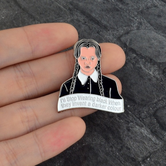 Jewelry | Wednesday Addams Brooch Pin Enamel Wearing Black | Poshmark